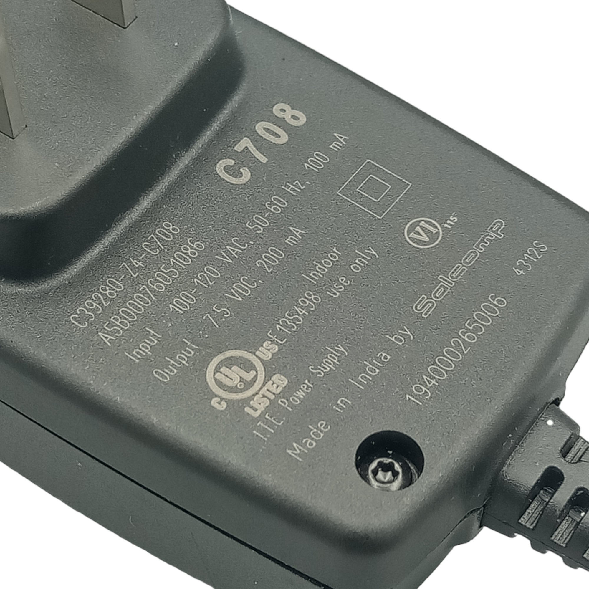 Salcomp 7.5VDC - 200mA I.T.E. Power Supply AC/DC Adapter Model: C39280 ...