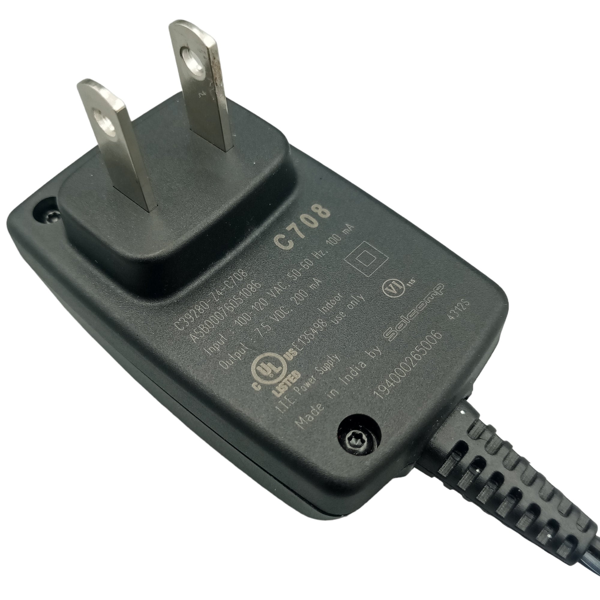 Salcomp 7.5VDC - 200mA I.T.E. Power Supply AC/DC Adapter Model: C39280 ...